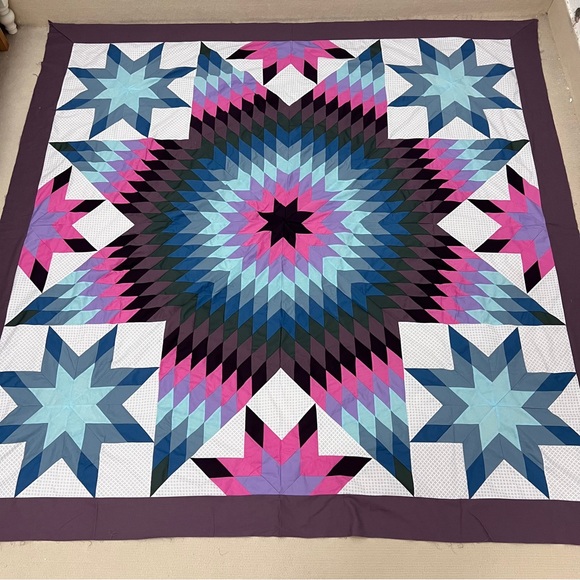 Handmade | Bedding | Texas Lone Star Patchwork Cotton Quilt Toptopper Machine Pieced 86x86 ...